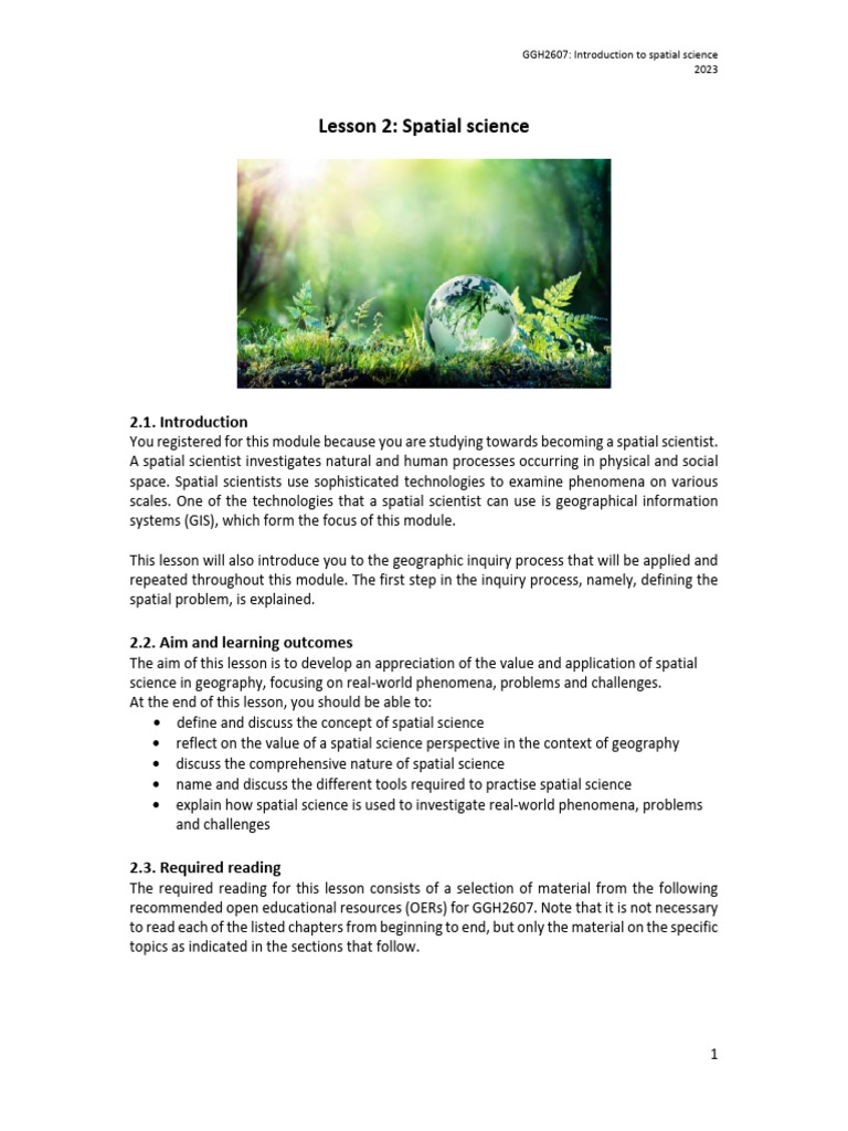 Lesson 2 Spatial Science | PDF | Geographic Information System | Geography