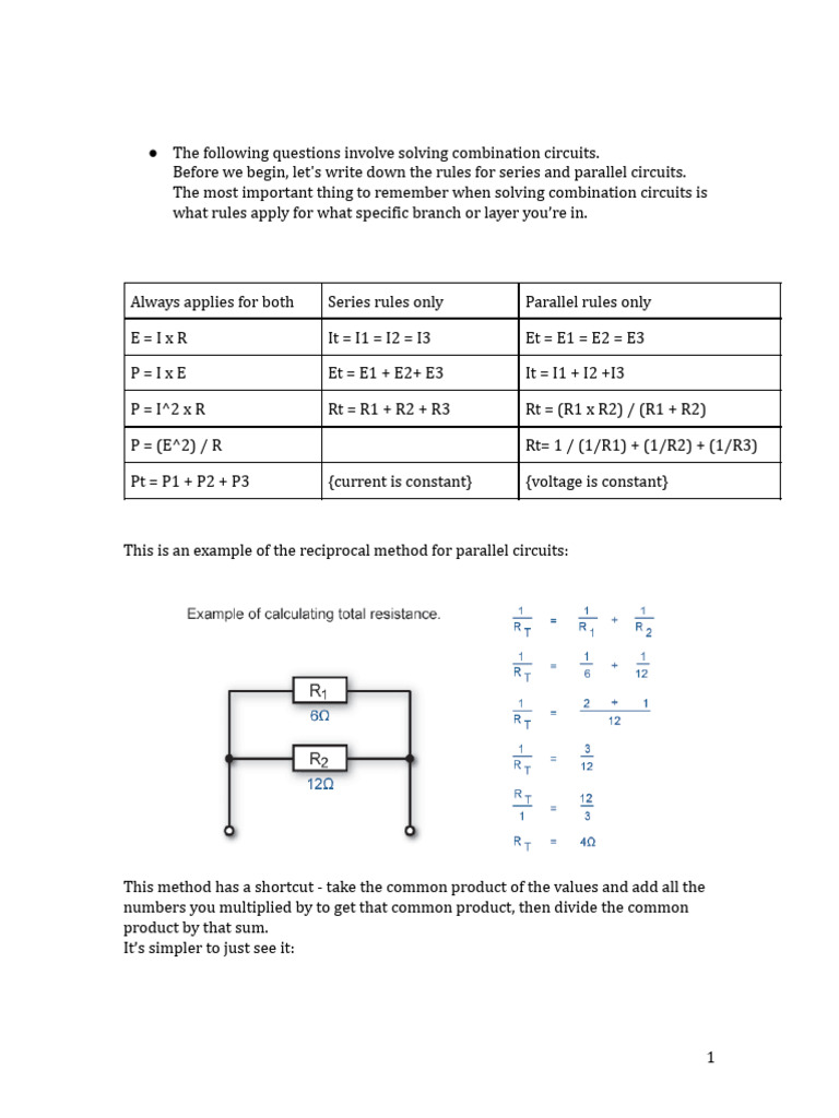 Combination Circuit Problem Solving | PDF | Series And Parallel ...