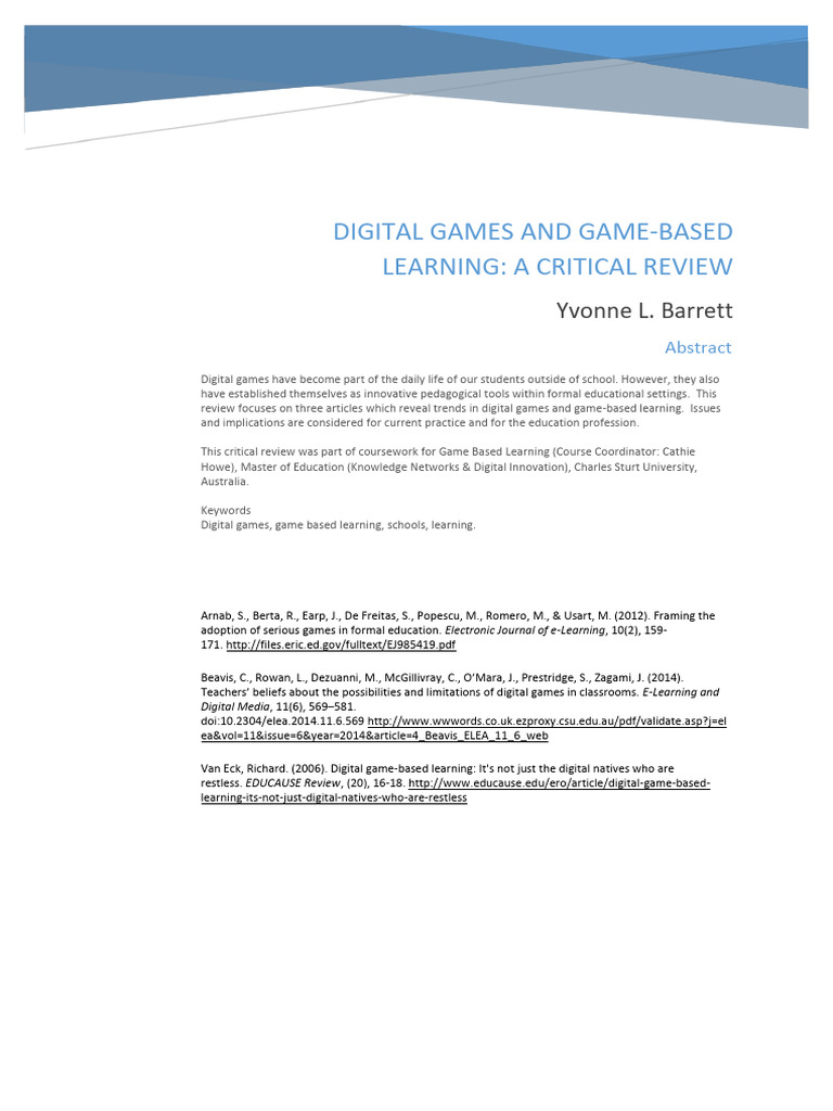 Digital Games and Game Based Learning | PDF | Teachers | Learning