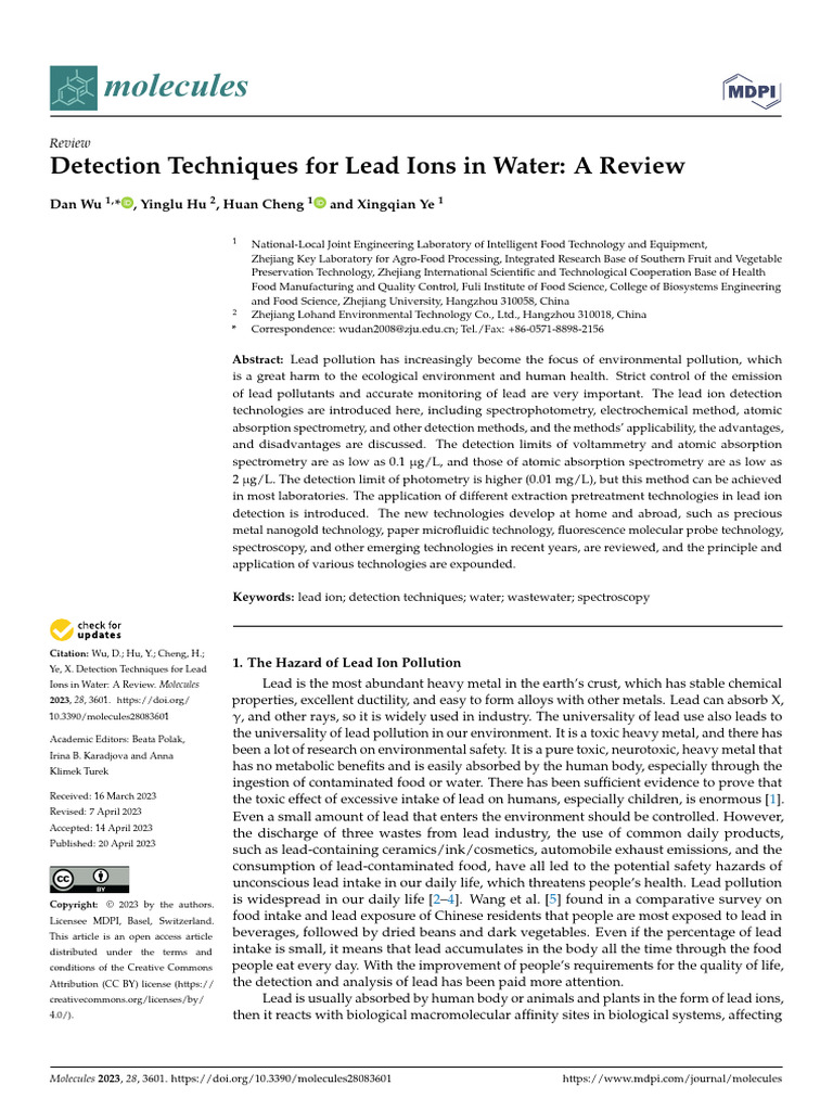 Detection Techniques For Lead Ions in Water A Revi | PDF | Atomic ...