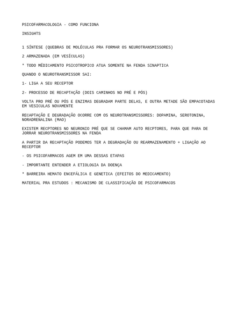 Psicofarmacologia - Como Funciona | PDF