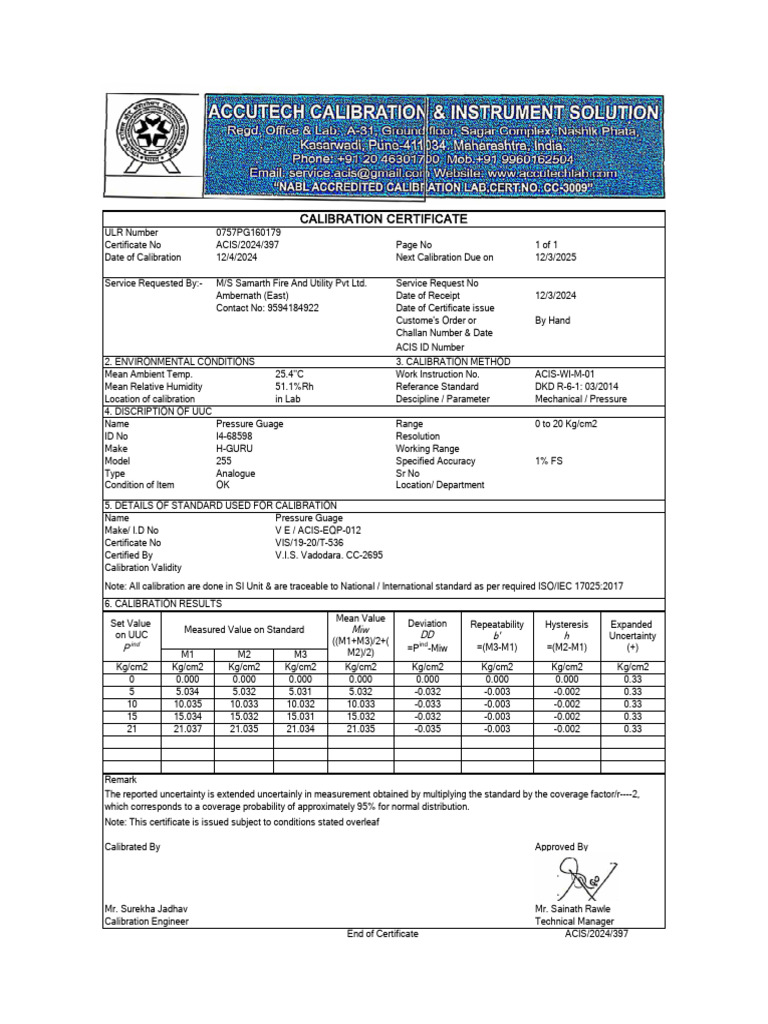 Calibration Certificate | PDF | Calibration | Quantity