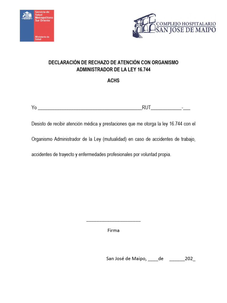 Rechazo de Atención Ley 16.744 ACHS | PDF