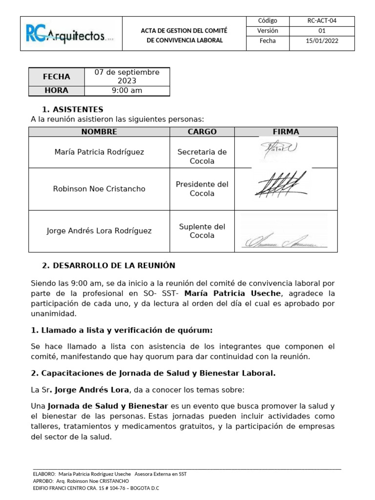 ACTA N°8. VIGIA-convivencia Laboral | PDF