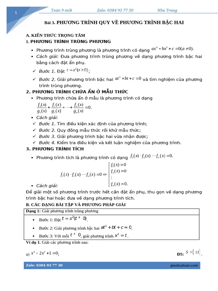 Phuong Trinh Quy Ve Phuong Trinh Bac Hai | PDF