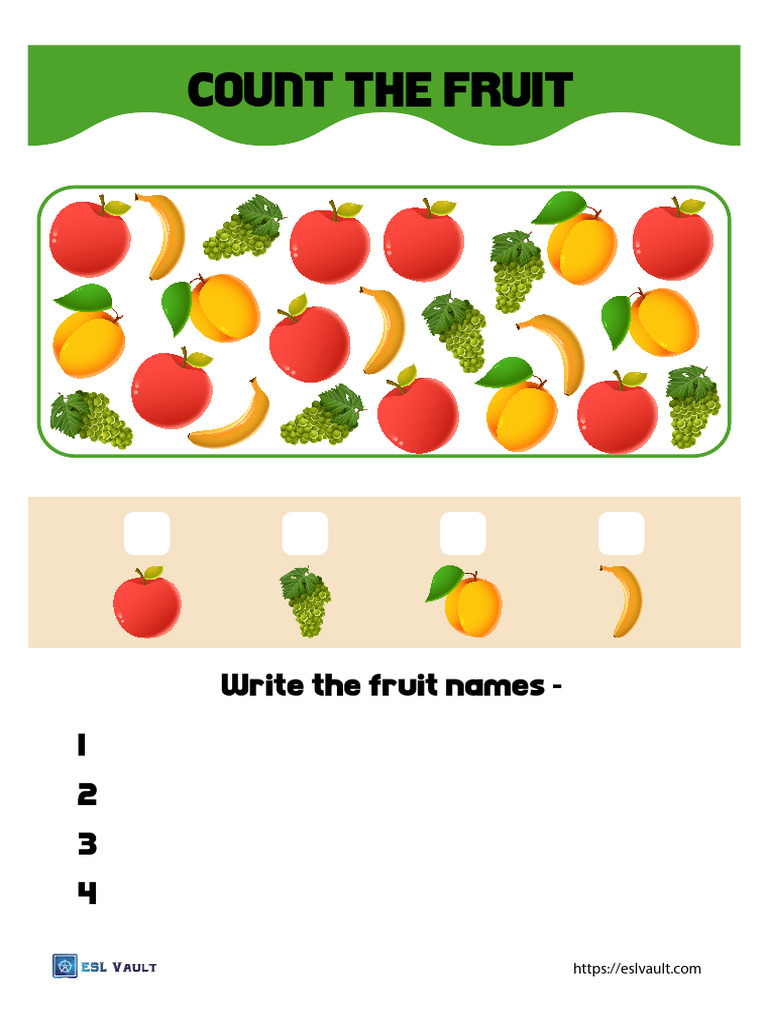 Fruit Counting Worksheet for Kids | PDF