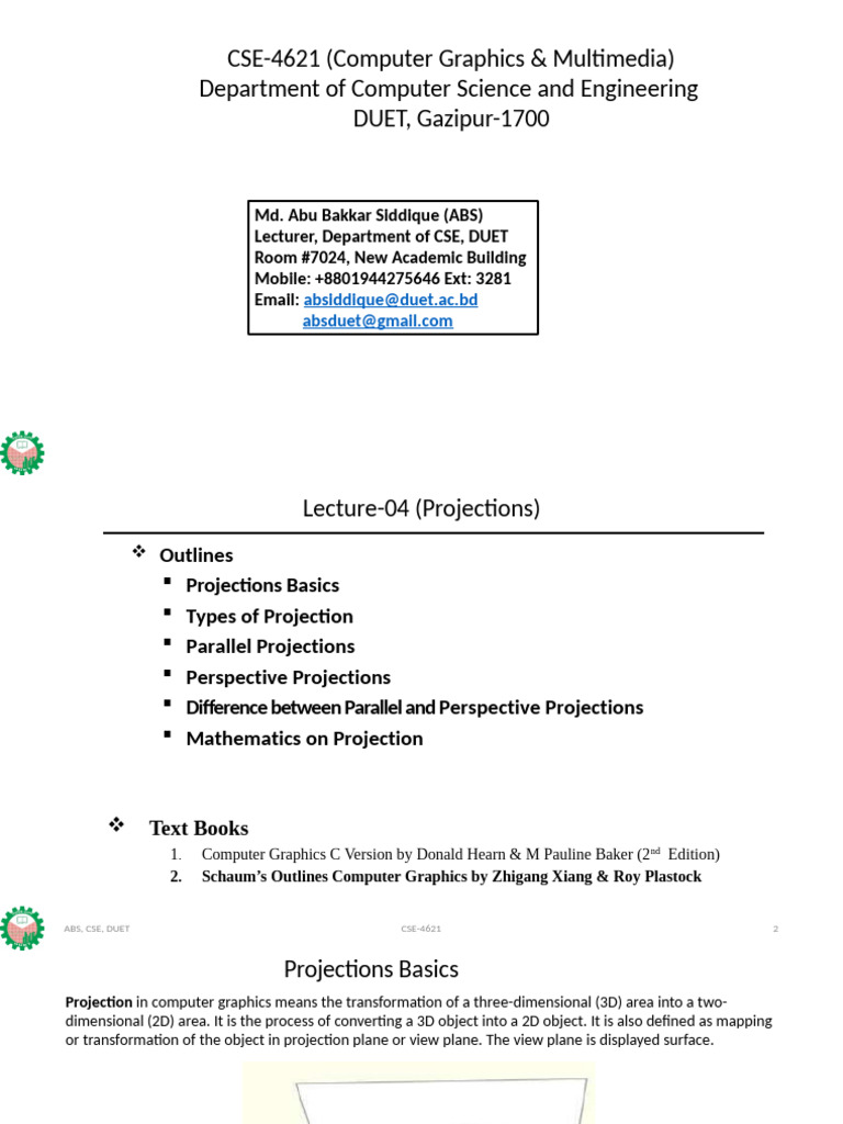 Lecture 4 (Projection) | PDF | Imaging | Euclid