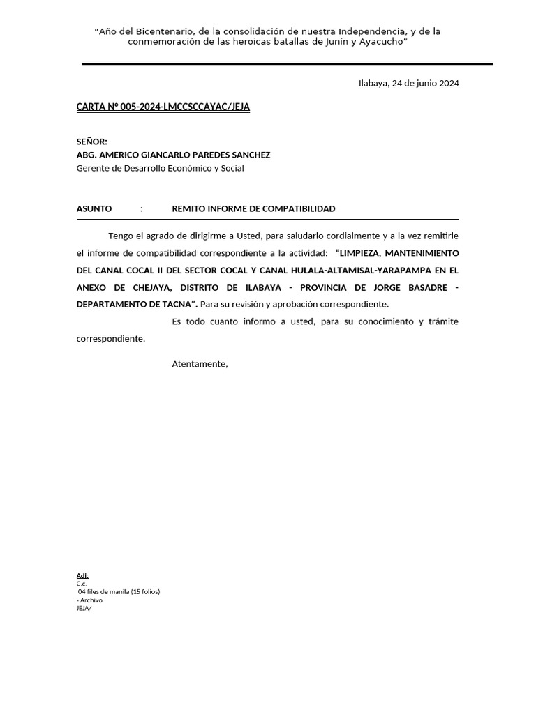 Carta #005 - Informe de Compatibilidad | PDF