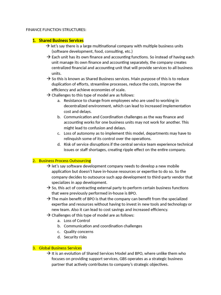 Finance Function Structure Overview | PDF | Outsourcing | Business ...