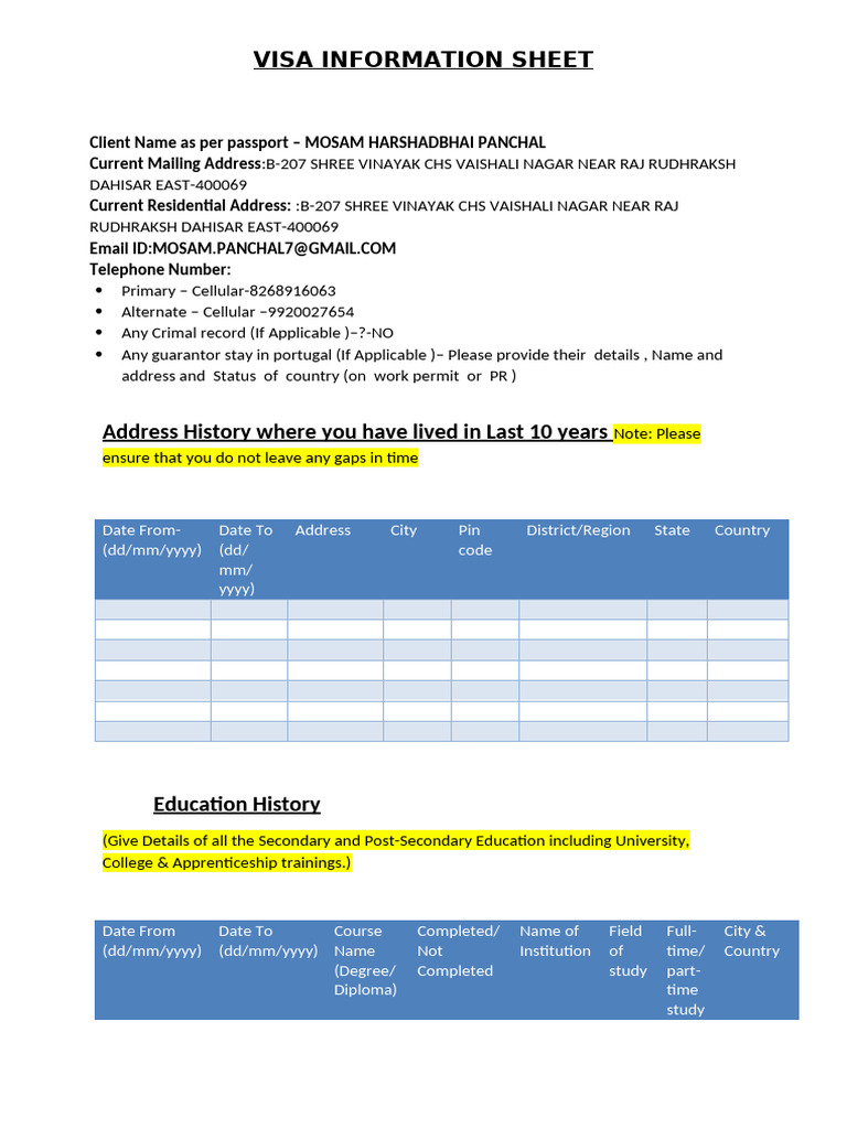 Portugal Job Seeker Visa - Visa Information Sheet | PDF