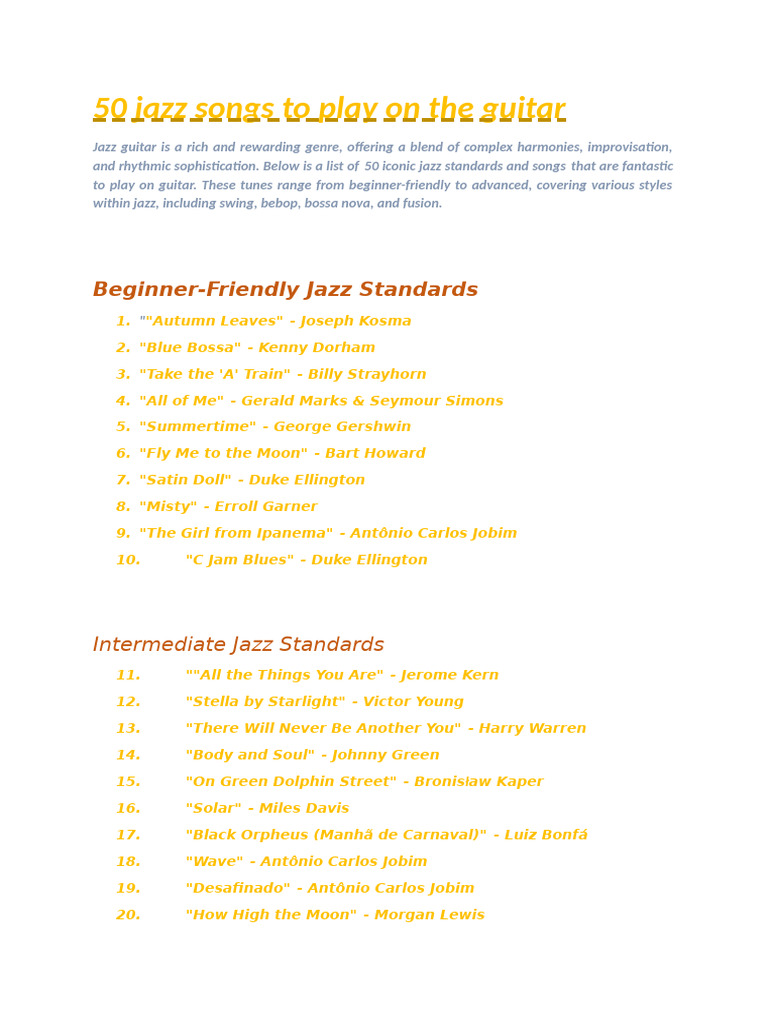 50 Jazz Songs To Play On The Guitar | PDF | Jazz | African American Music