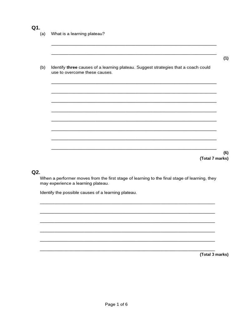 Learning Plateau Exam Questions | PDF | Motivational | Motivation