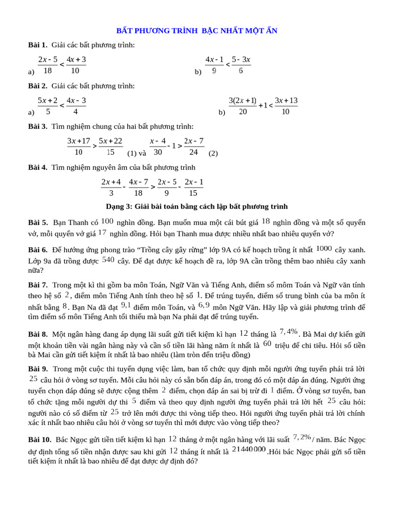 Bat Phuong Trinh Bac Nhat Mot An | PDF