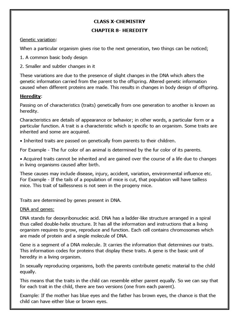 G10 CH 8 Heredity - Notes | PDF | Dominance (Genetics) | Genotype