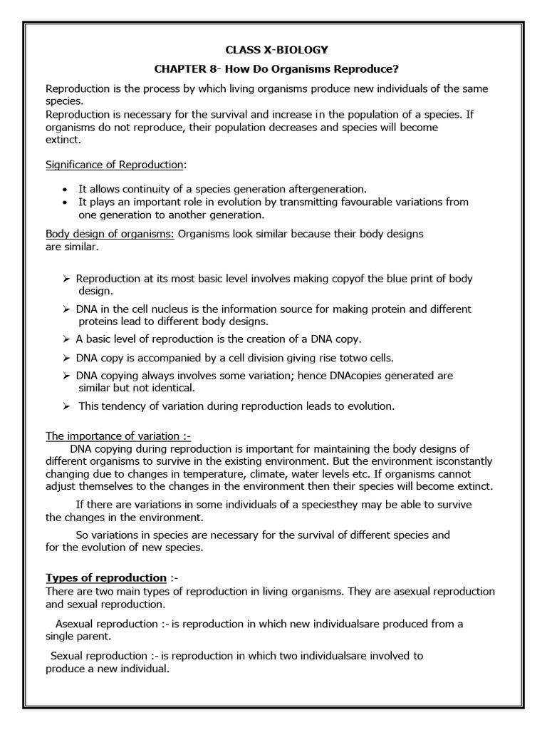X - CH 7 How Do Organisms Reproduce - Notes | PDF | Flowers | Pollination