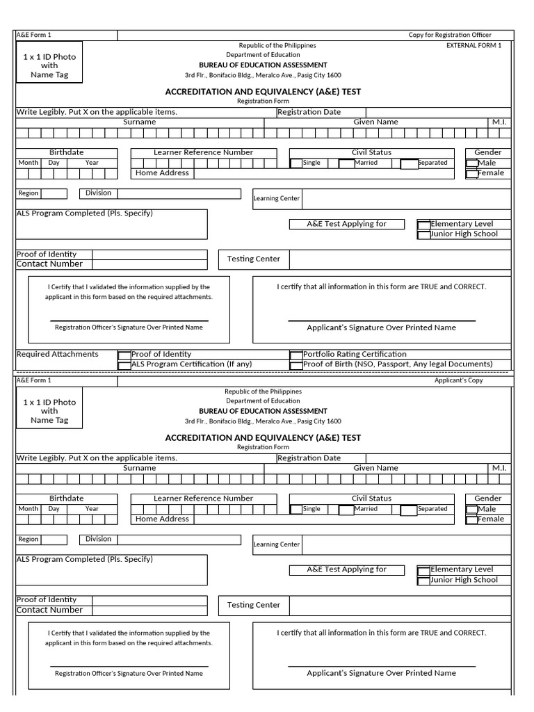 A&e Test Registration Form | PDF | Identity Document | Authentication