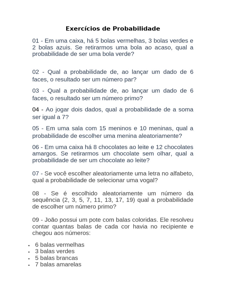 Exercícios de Probabilidade | PDF