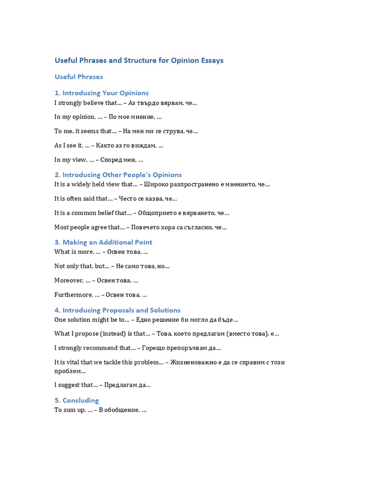 Opinion Essay Guide Structure | PDF