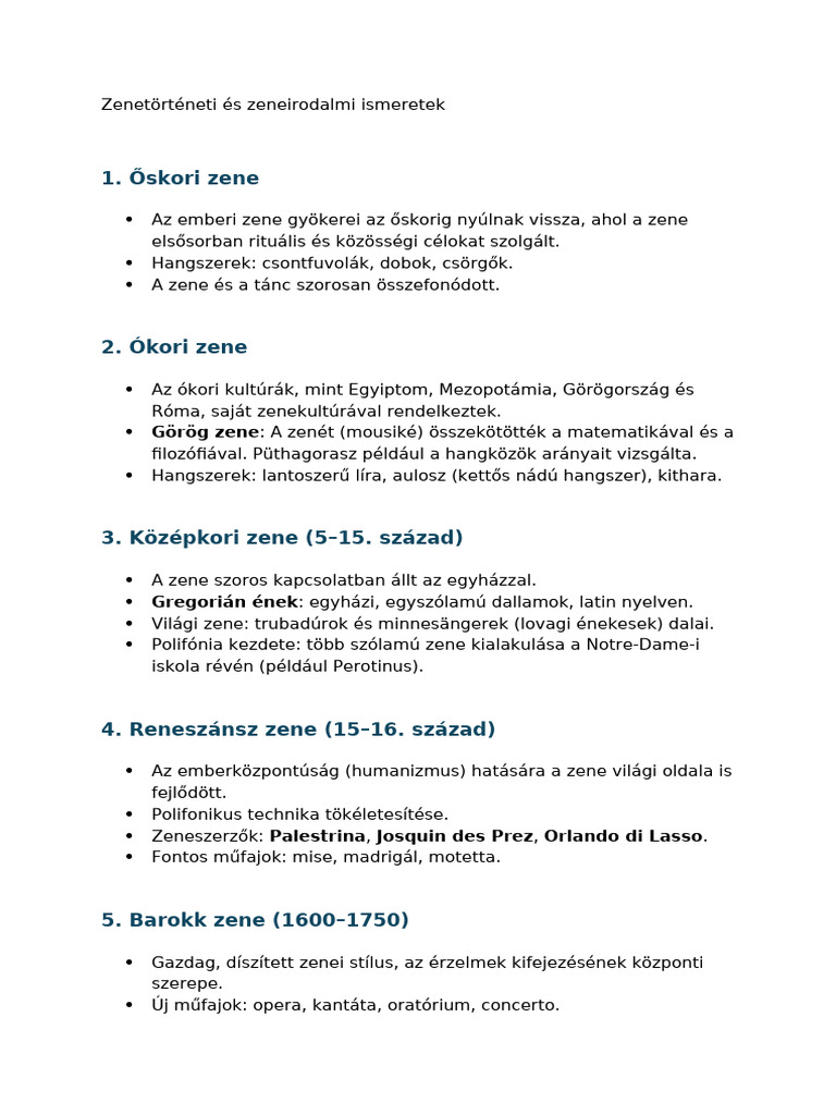 Zenetörténeti És Zeneirodalmi Ismeretek | PDF