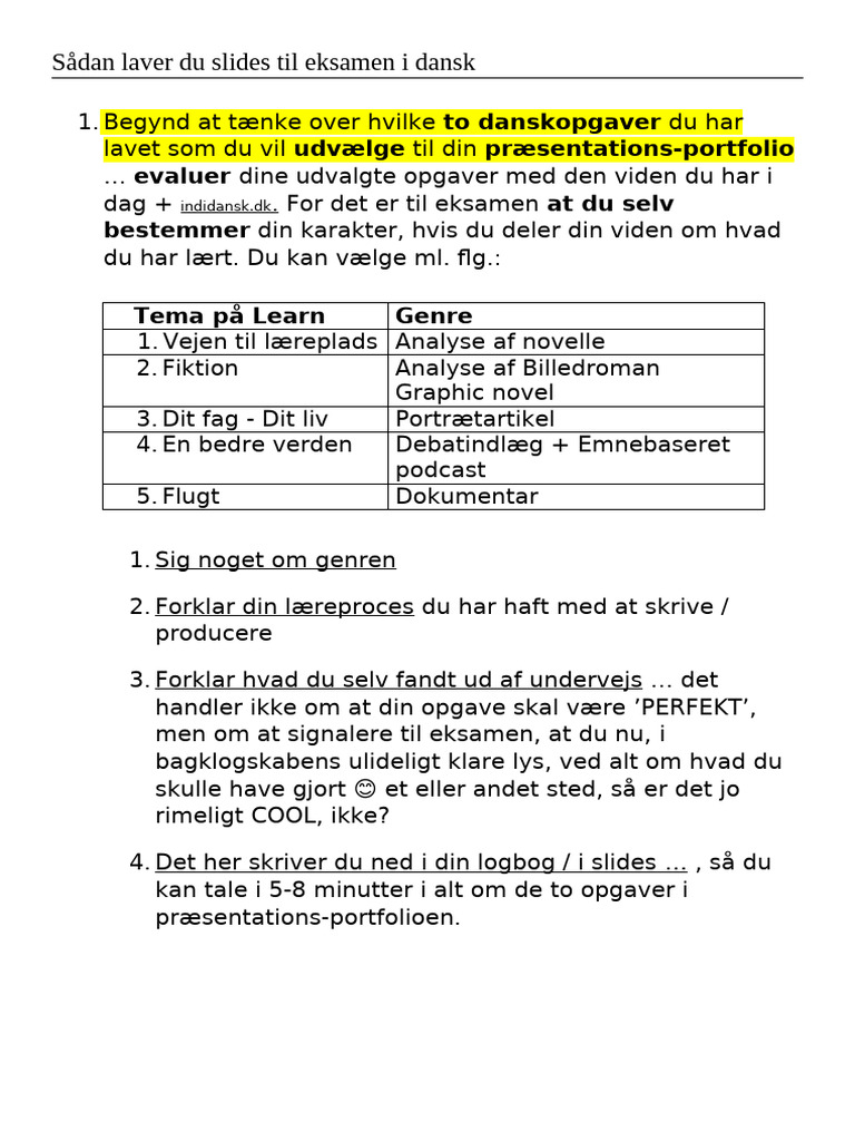Sådan Laver Du Slides Til Eksamen I Dansk | PDF
