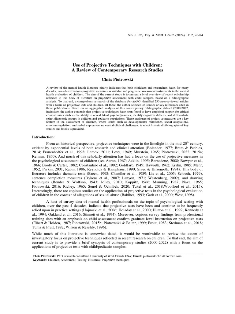 Use of Projective Techniques With Children | PDF | Psychology | Psychotherapy