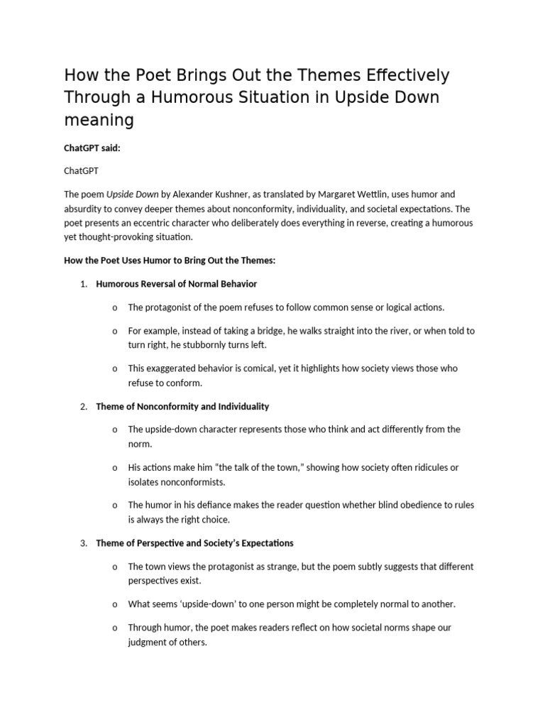 Analyzing Humor in Kushner's "Upside Down" | PDF | Poetry | Humour