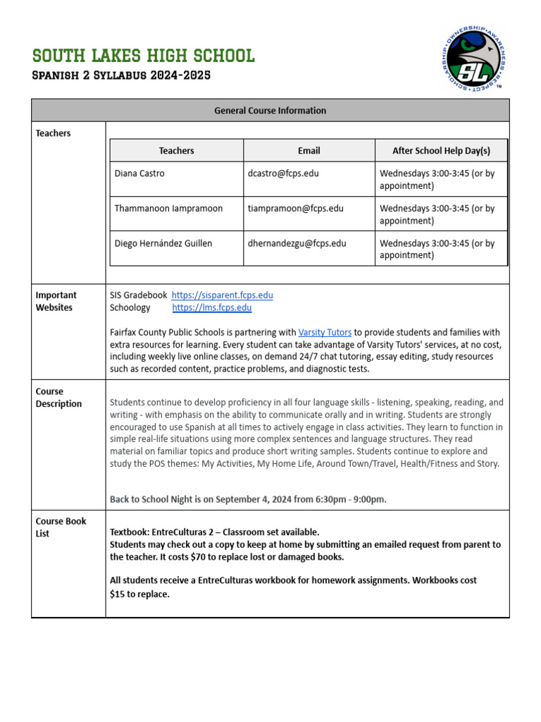 Spanish 2 2024-2025 Syllabus | PDF | Artificial Intelligence ...
