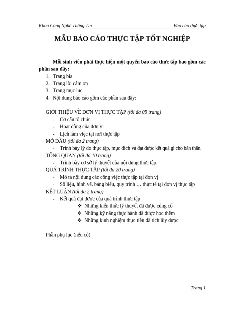 Mau Bao Cao Thuc Tap | PDF