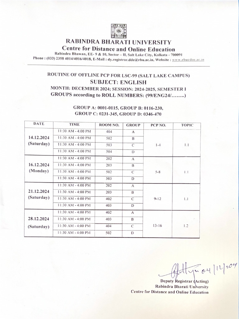 PCP Routine MA English Sem 1 Dec 2024 Session 24 25 | PDF