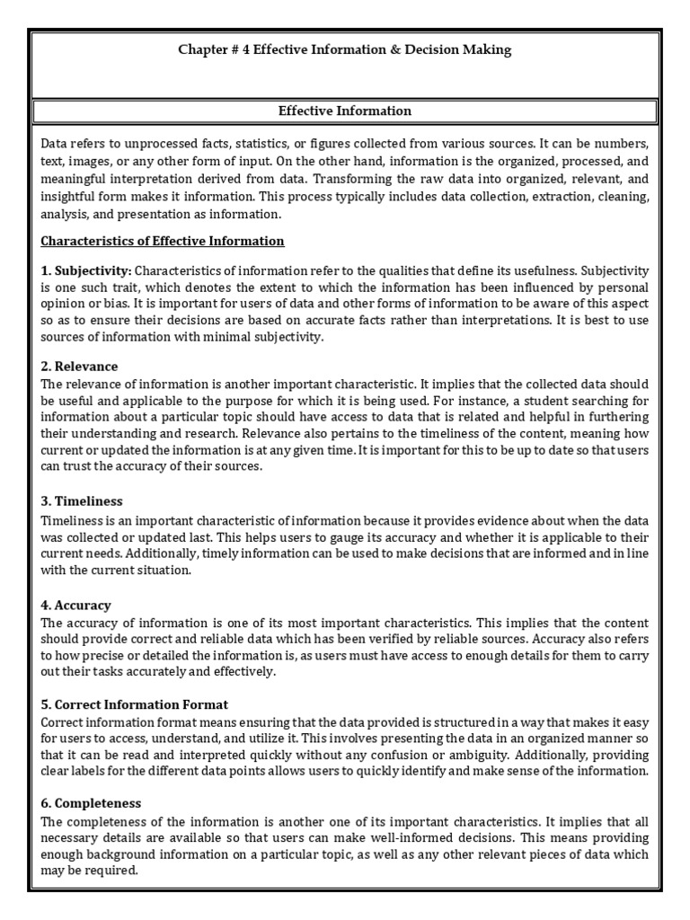 Chapter 4 Decision Making & Info | PDF | Information | Decision Making