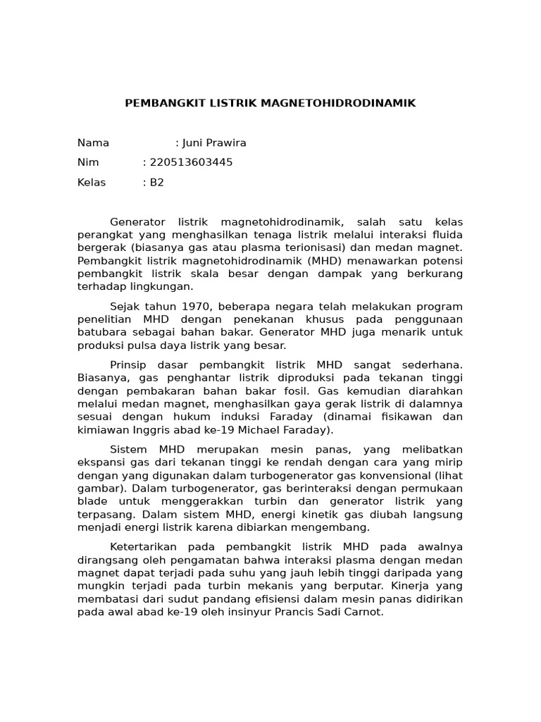 PEMBANGKIT LISTRIK MAGNETOHIDRODINAMIK | PDF