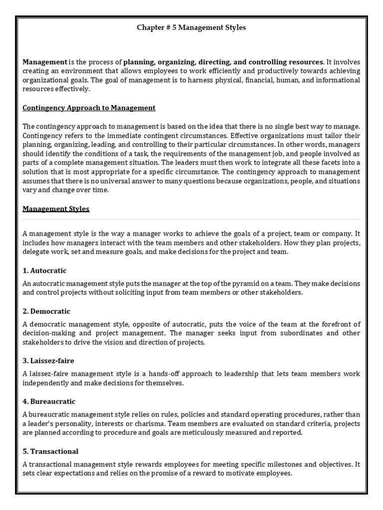 Chapter 5 Mang Styles & Role | PDF | Leadership | Goal