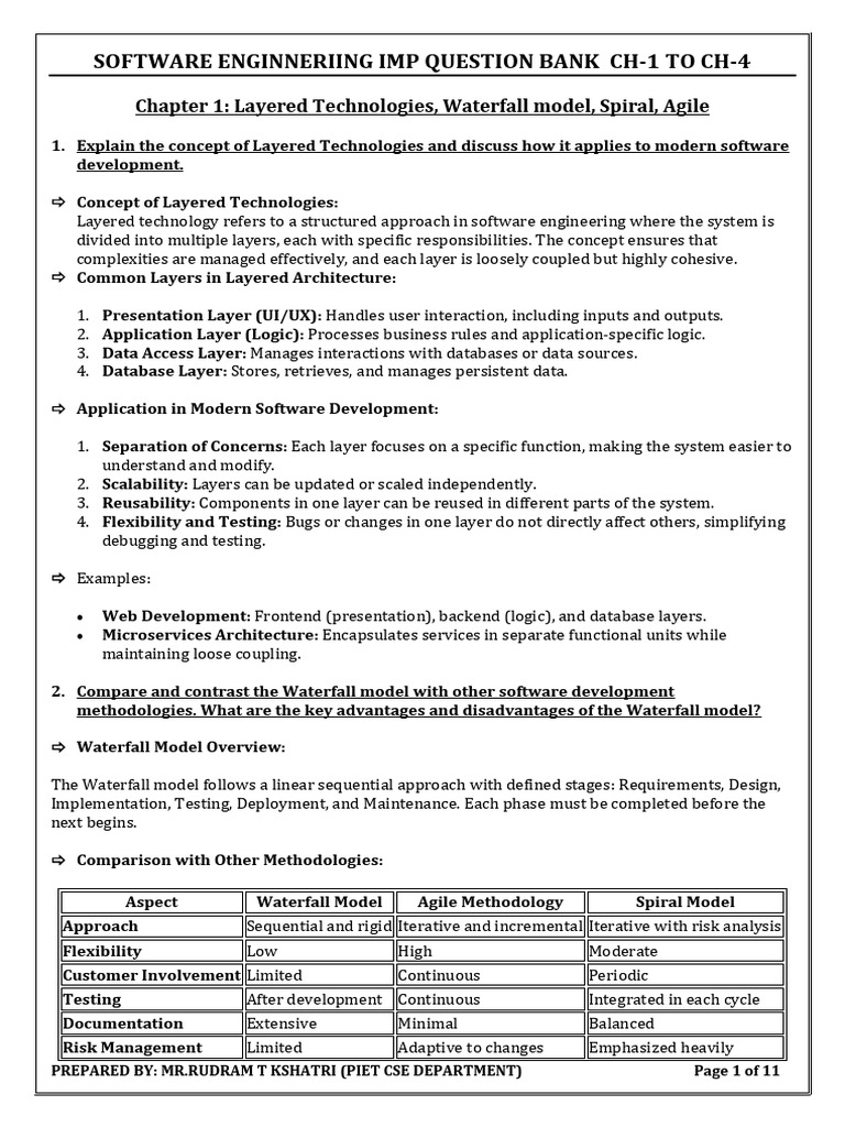 SOFTWARE ENGINNERING IMP QUESTION BANK WITH ANSWERS | PDF | Agile ...