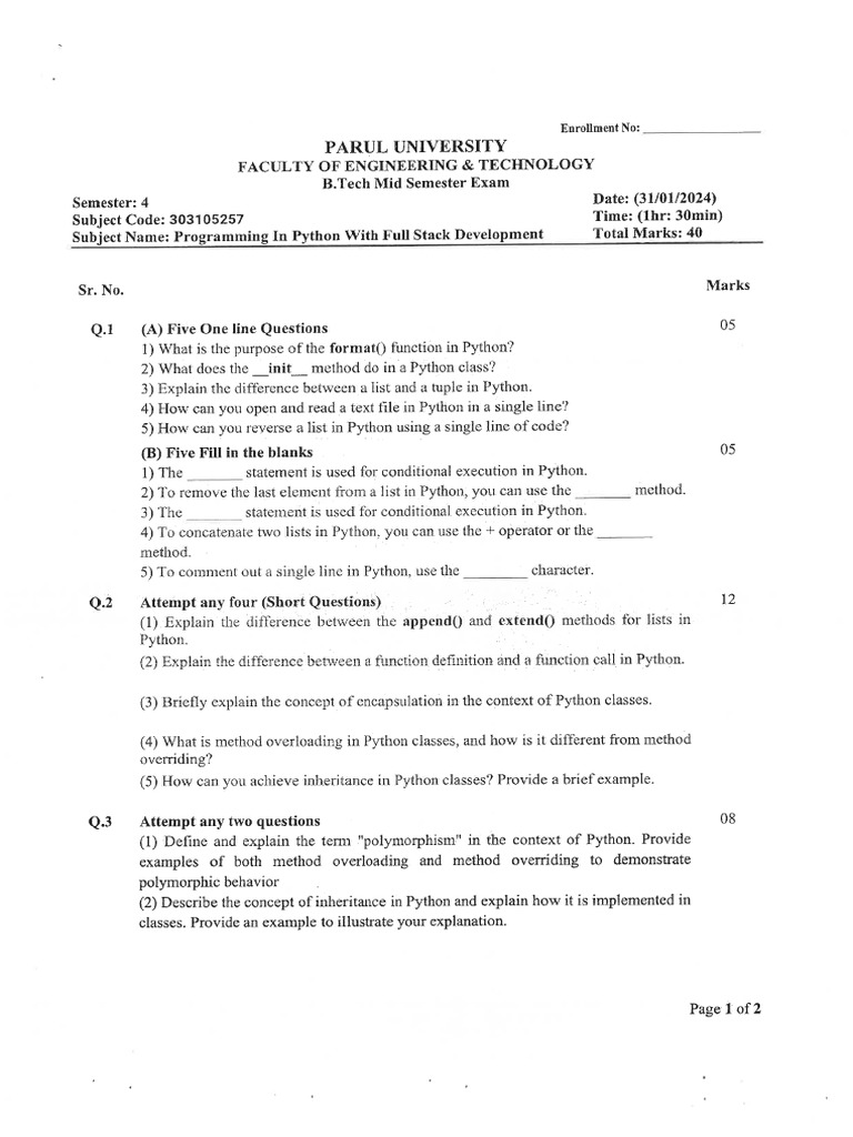 Programming in Python With Full Stack Development Internal | PDF