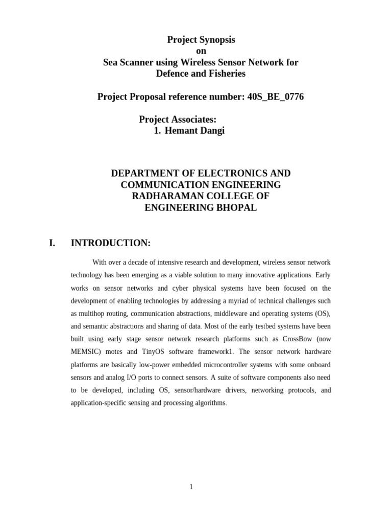 Wireless Sensor Synopsis | PDF | Wireless Sensor Network | Computer Engineering