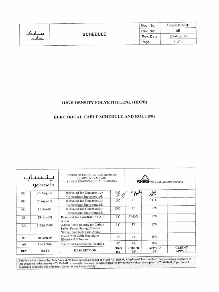 CABLE SCHEDULE | PDF | Power Engineering | Electromagnetism