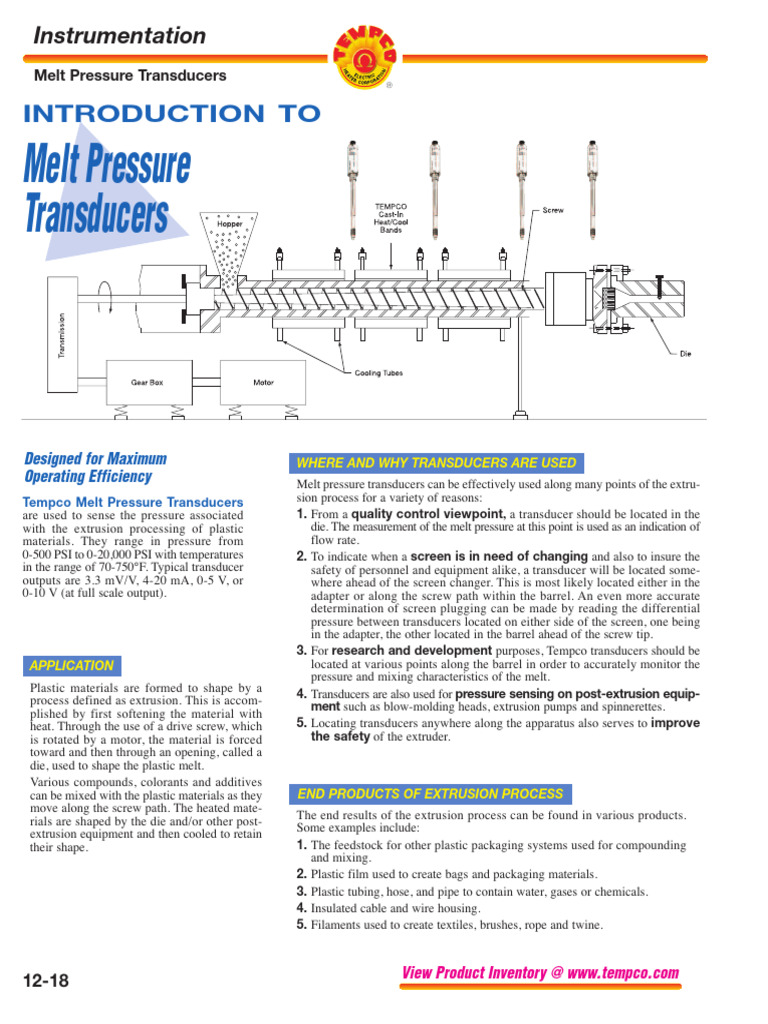 Melt PRSSR PRDCT Catalog Pages 1 | PDF | Pressure Measurement | Extrusion