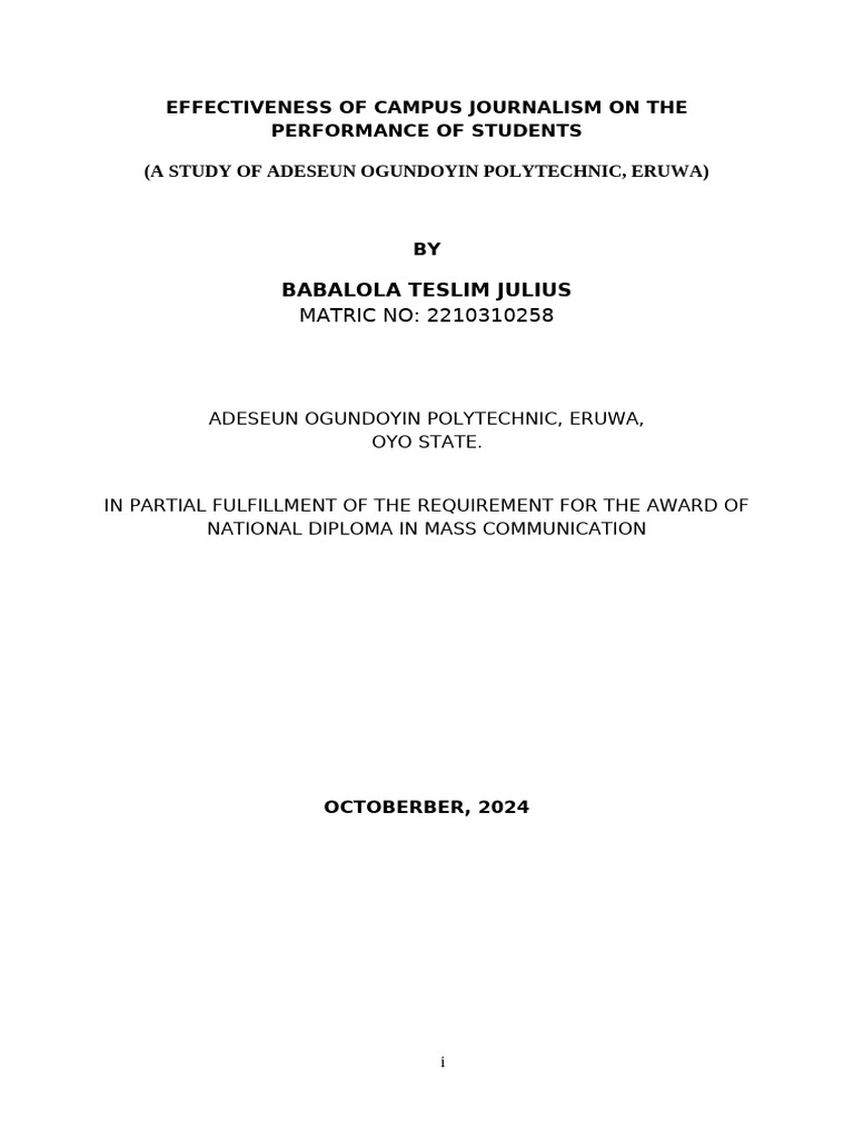 Effectiveness of Campus Journalism On The Performance of Students ...