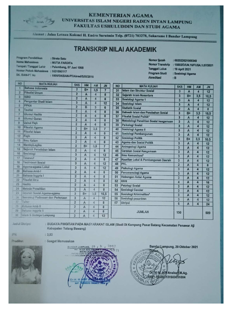 Transkrip nilai | PDF