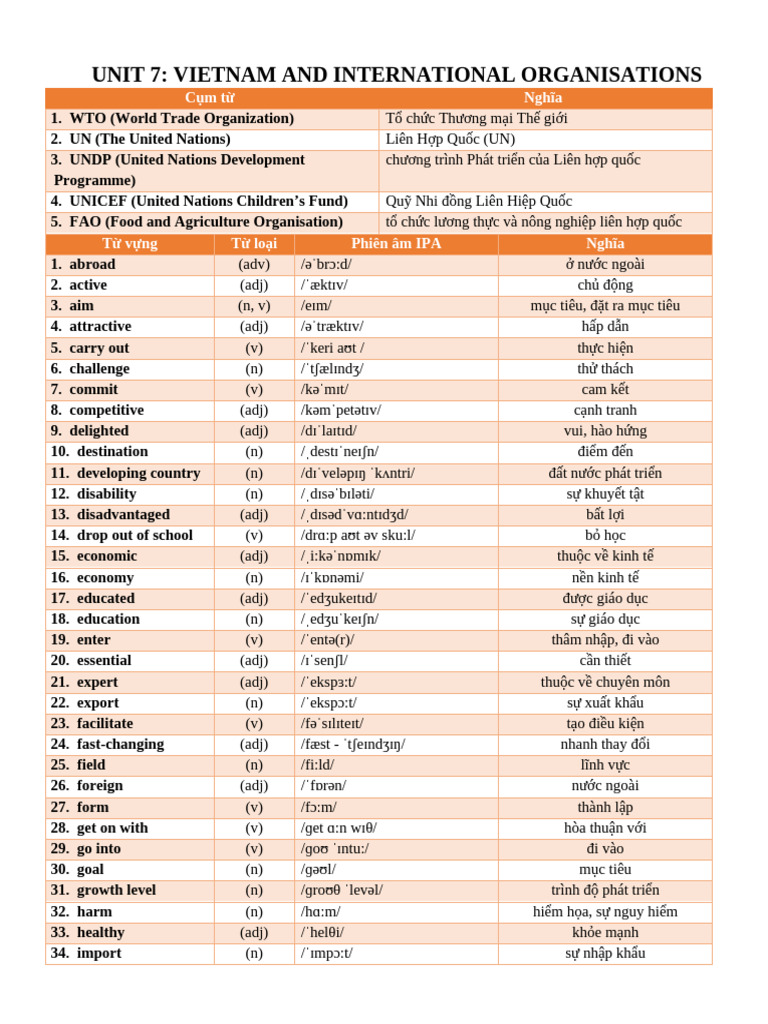 Unit 7: Vietnam and International Organisations: C M T Nghĩa | PDF