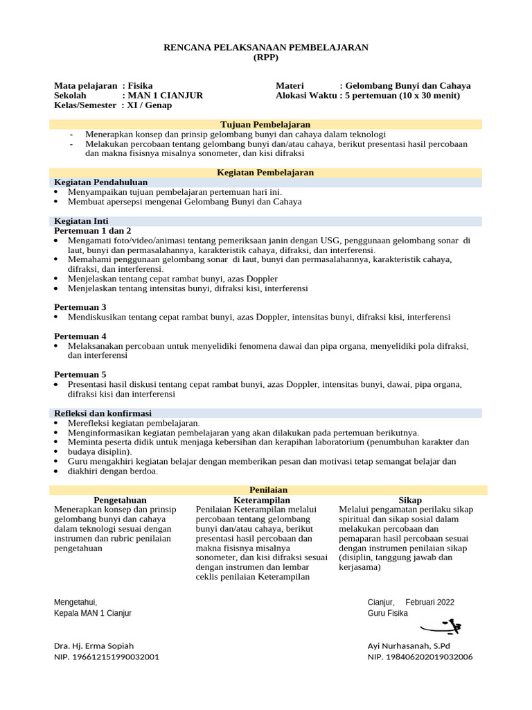 10. RPP Gelombang Bunyi dan Cahaya | PDF