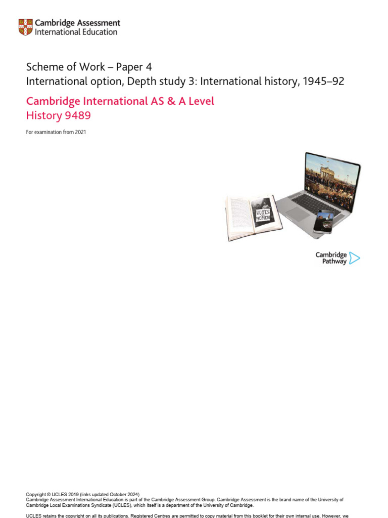 9489 Scheme of Work Paper 4 - International History (For Examination ...