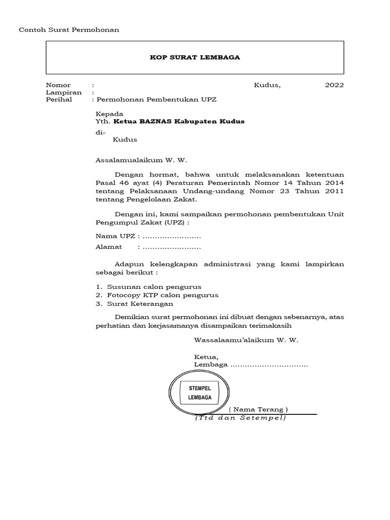 Pengajuan Pembentukan UPZ | PDF