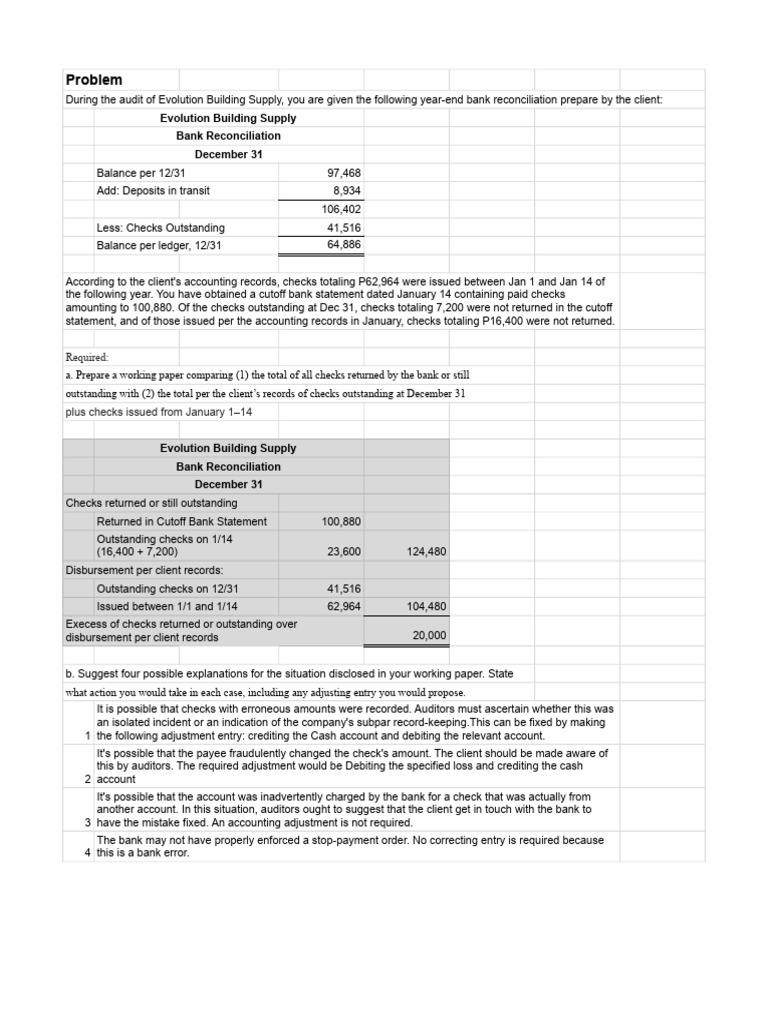 Audit of Cash - Exercise 1 | PDF | Audit | Debits And Credits