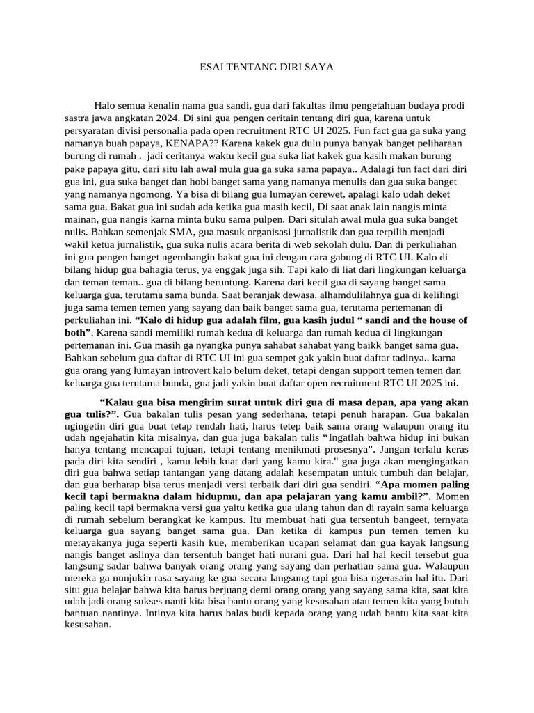 Esai Tentang Diri Saya | PDF