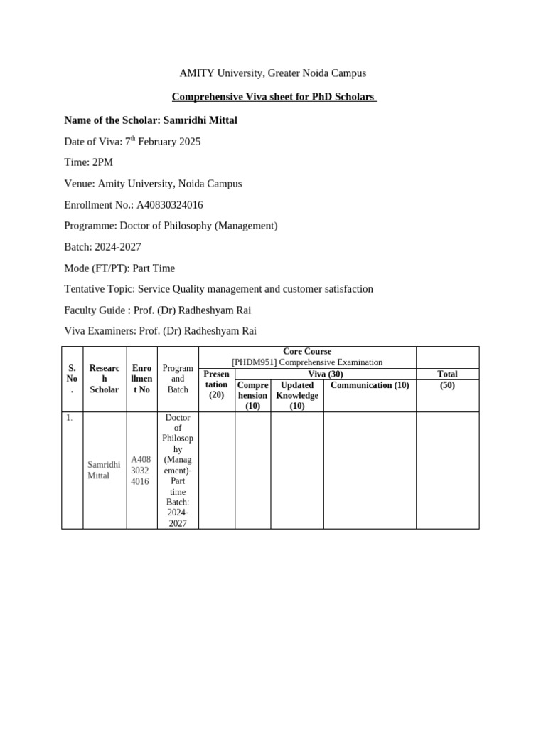 Comprehensive Viva Sheet | PDF