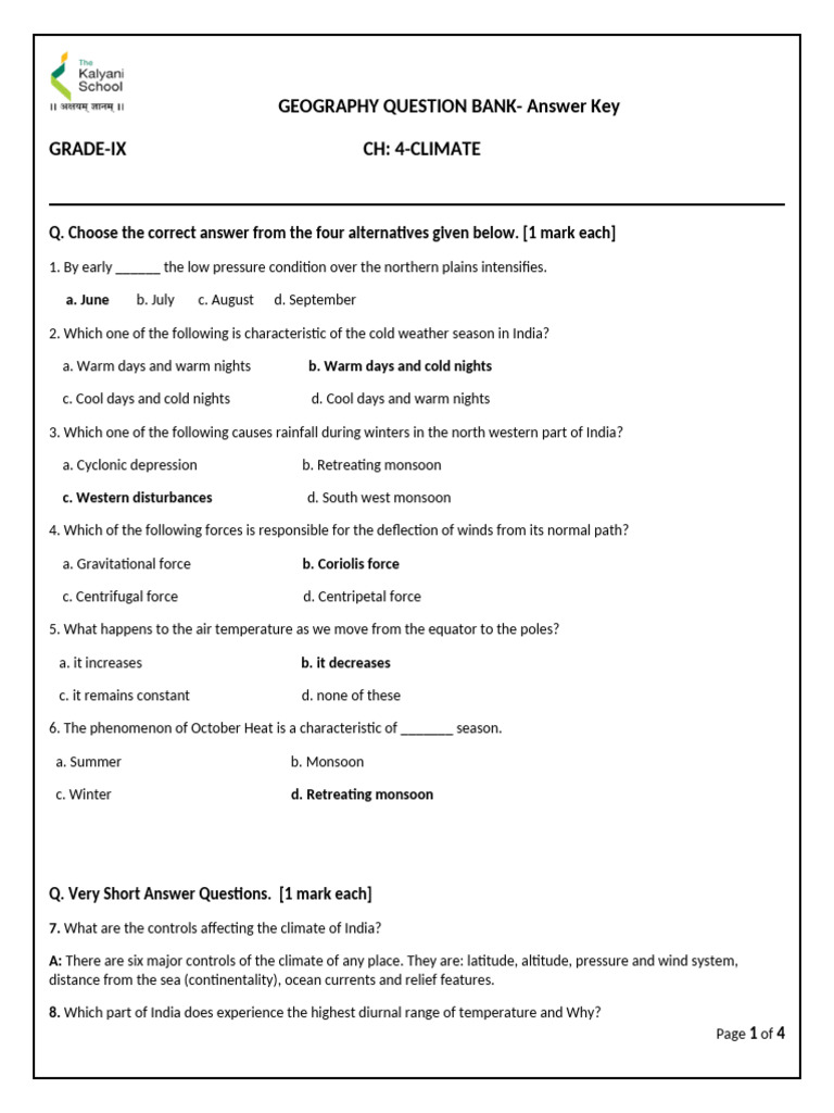 Climate QB Answer Key | PDF | Monsoon | Wound