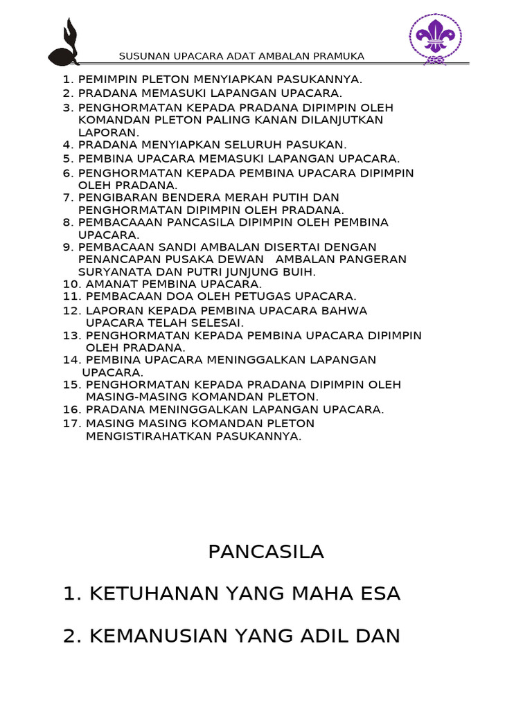 438842169 Susunan Upacara Adat Ambalan Pramuka Docx | PDF