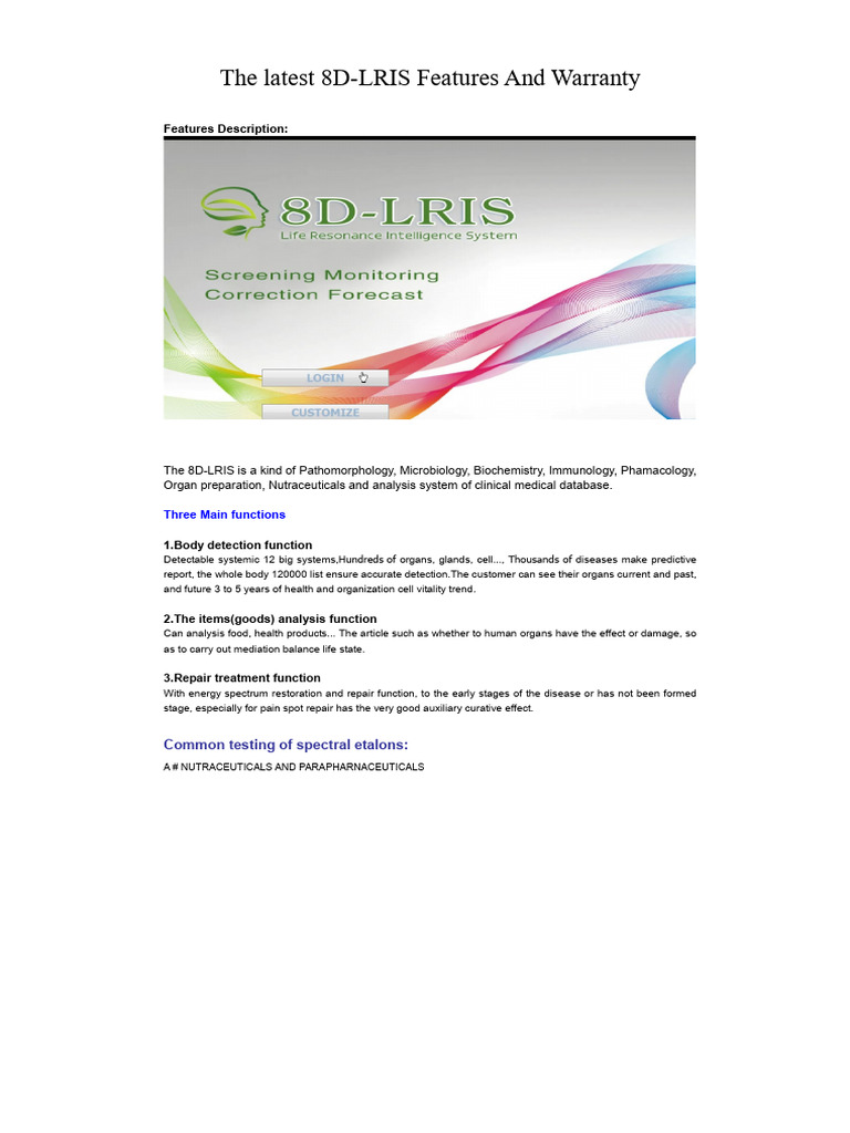 8D LRIS Feature and Warranty | PDF | Infection | Allergy