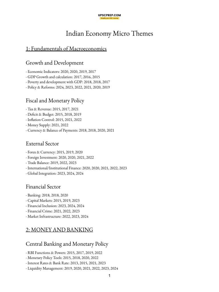 Micro Themes in Indian Economy | PDF | Monetary Policy | Fiscal Policy